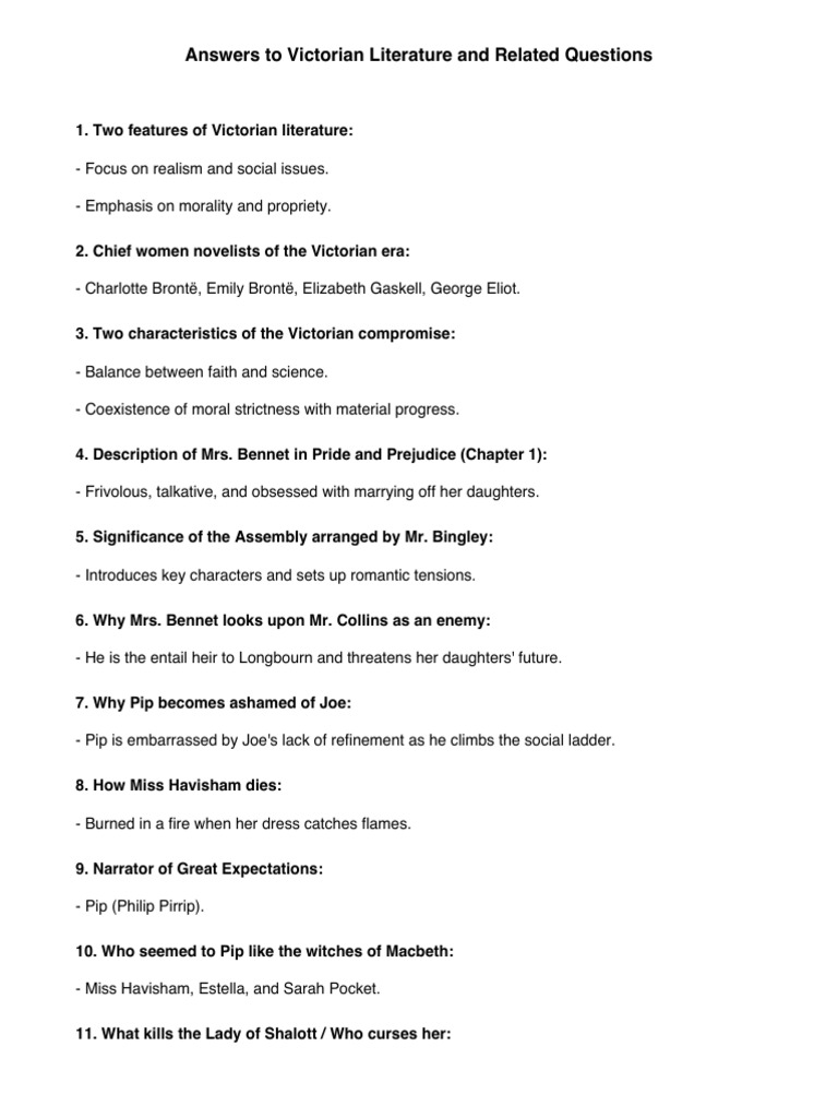 Victorian Literature QA PDF | PDF | Pride And Prejudice