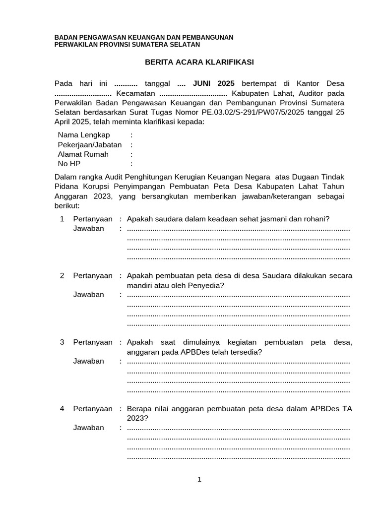 KaurKeuanganBendahara Berita Acara Klarifikasi BPKP Peta Desa Lahat ...
