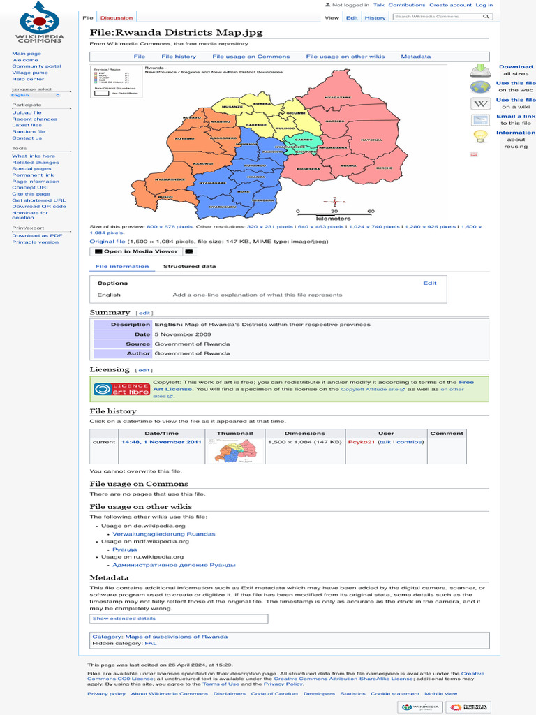 FileRwanda Districts Map - JPG - Wikimedia Commons | PDF | Metadata | Pixel