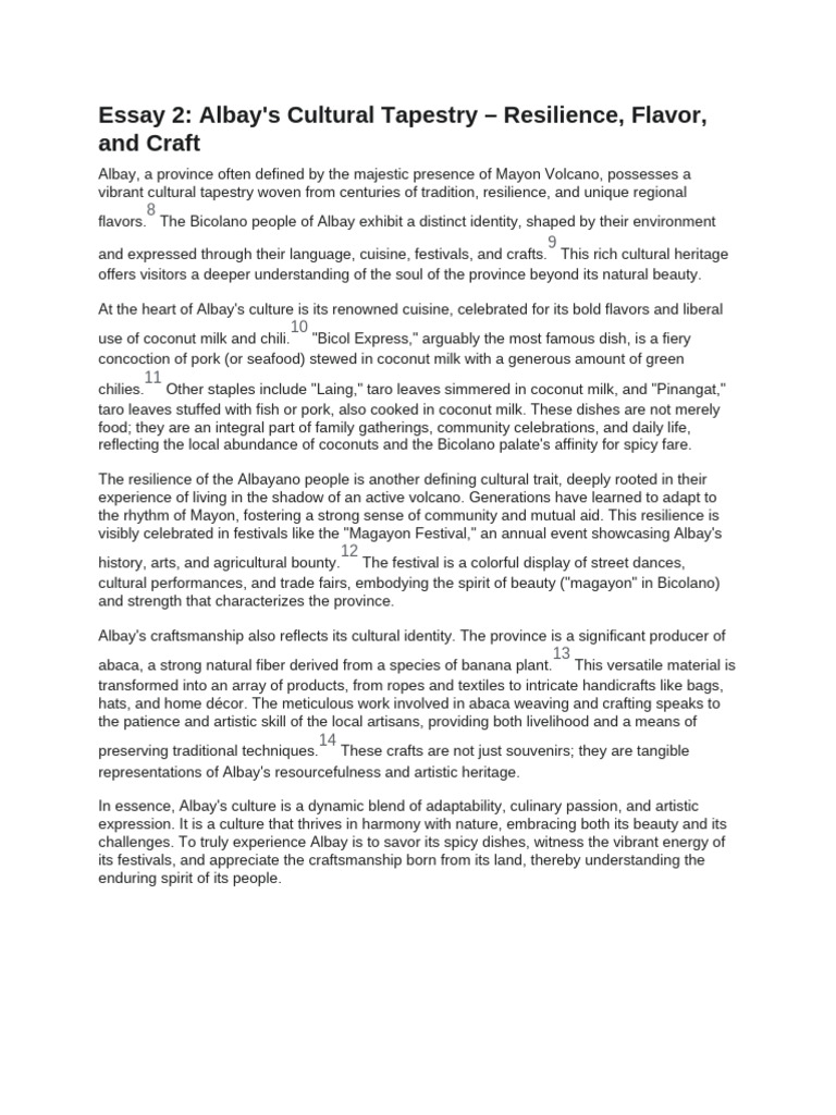 Essay 2 - Albay's Cultural Tapestry - Resilience, Flavor, and Craft ...