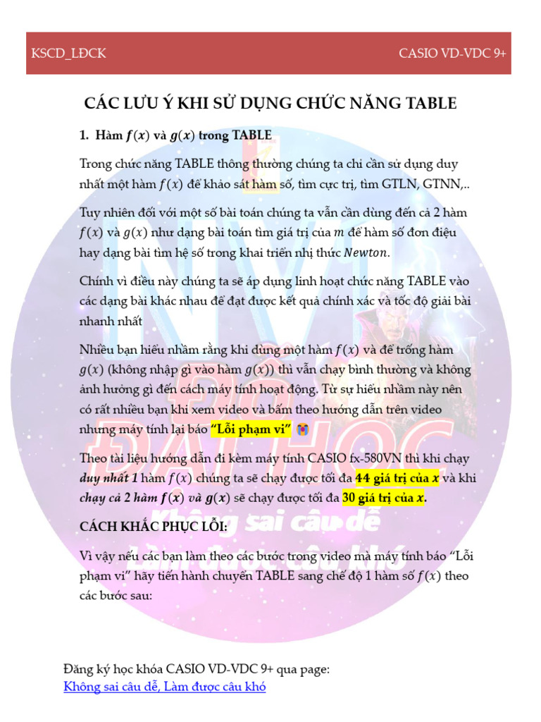 Lưu Ý Khi S D NG CH C Năng Table | PDF