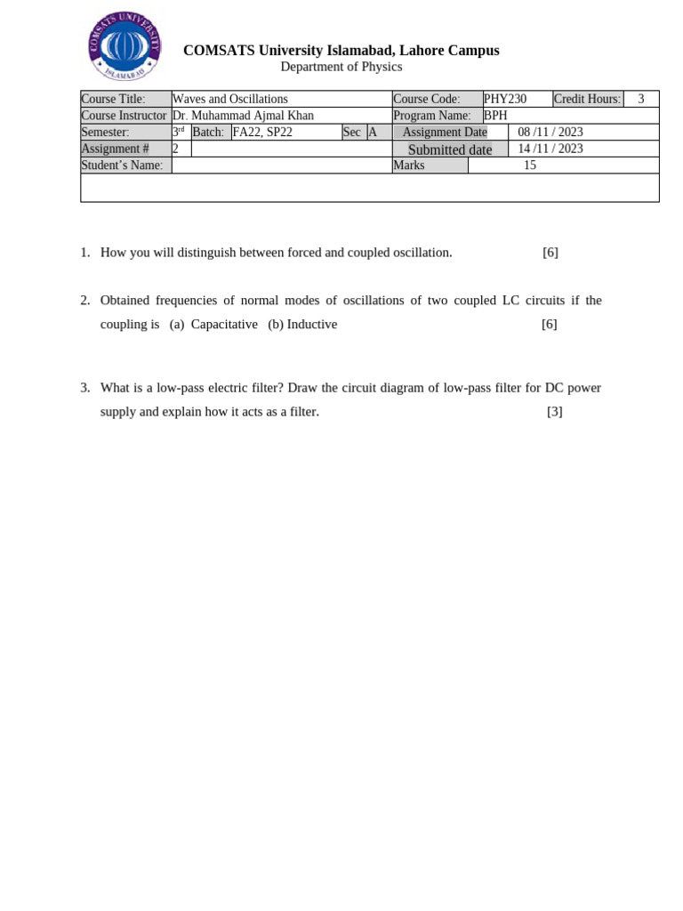 A-2 Assignment Waves and Osc. FA23 08112023 | PDF