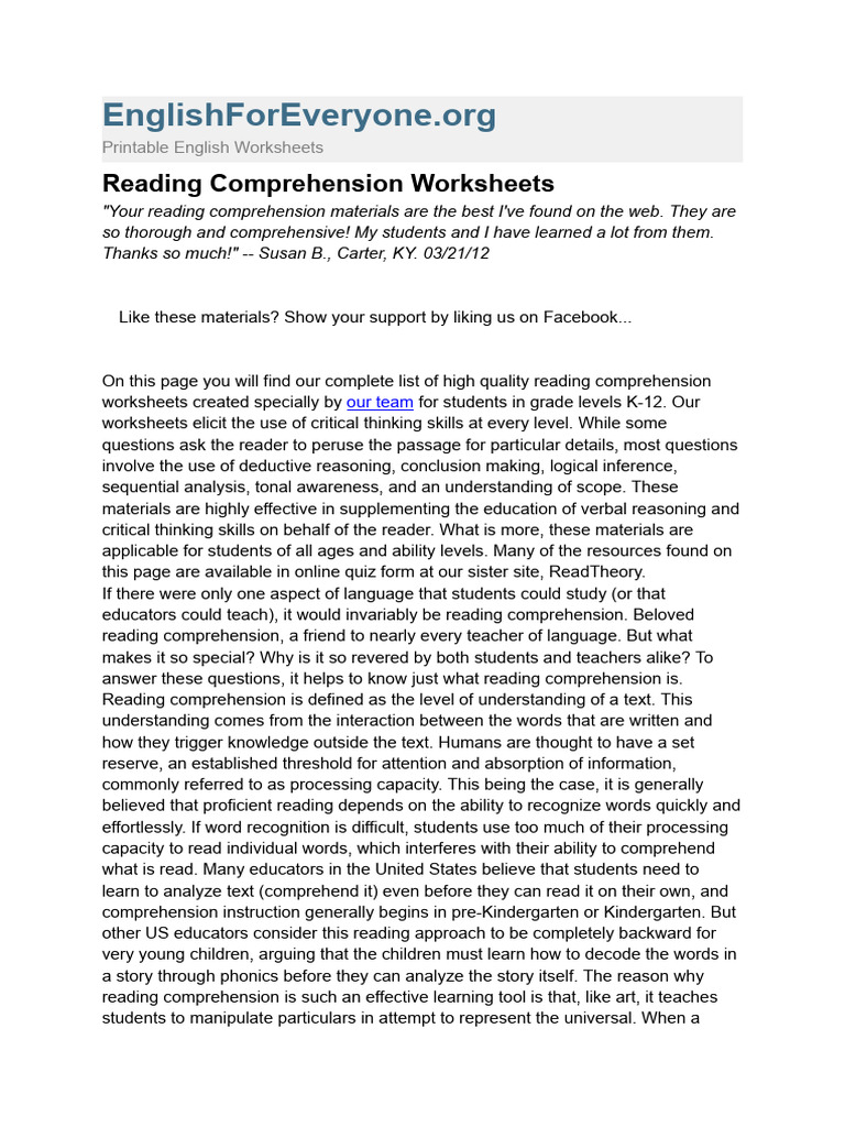 Practice Comprehension | PDF | Reading Comprehension | Cognitive Psychology
