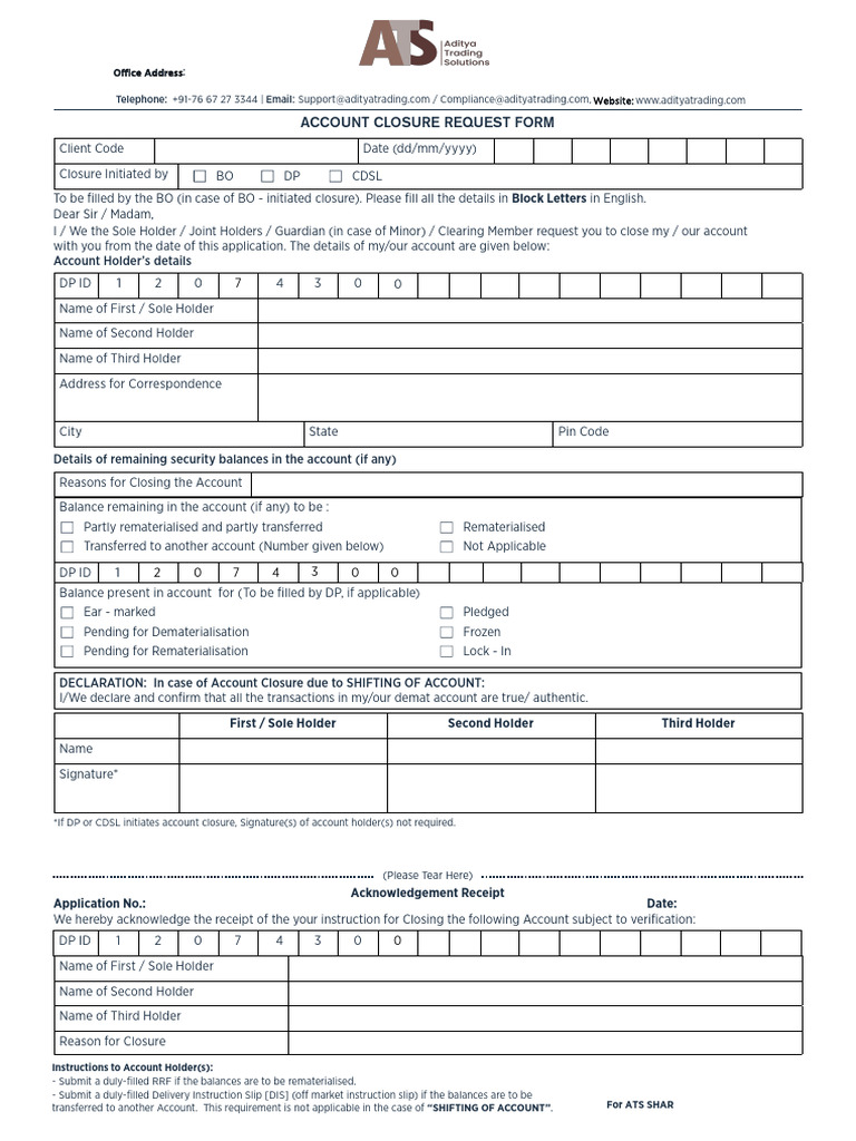 ATS Account Closure Form | PDF | Authentication | Access Control