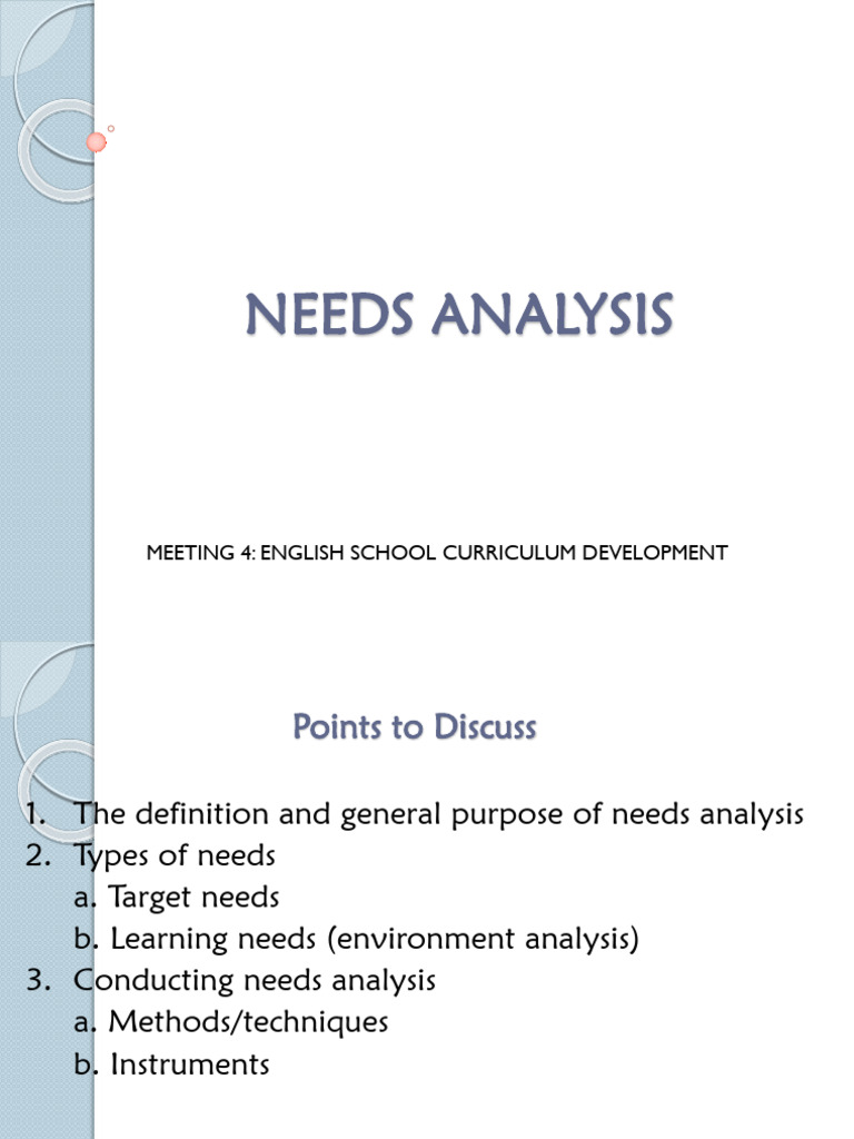 Needs Analysis-Meeting 4 | PDF | Learning | Educational Assessment