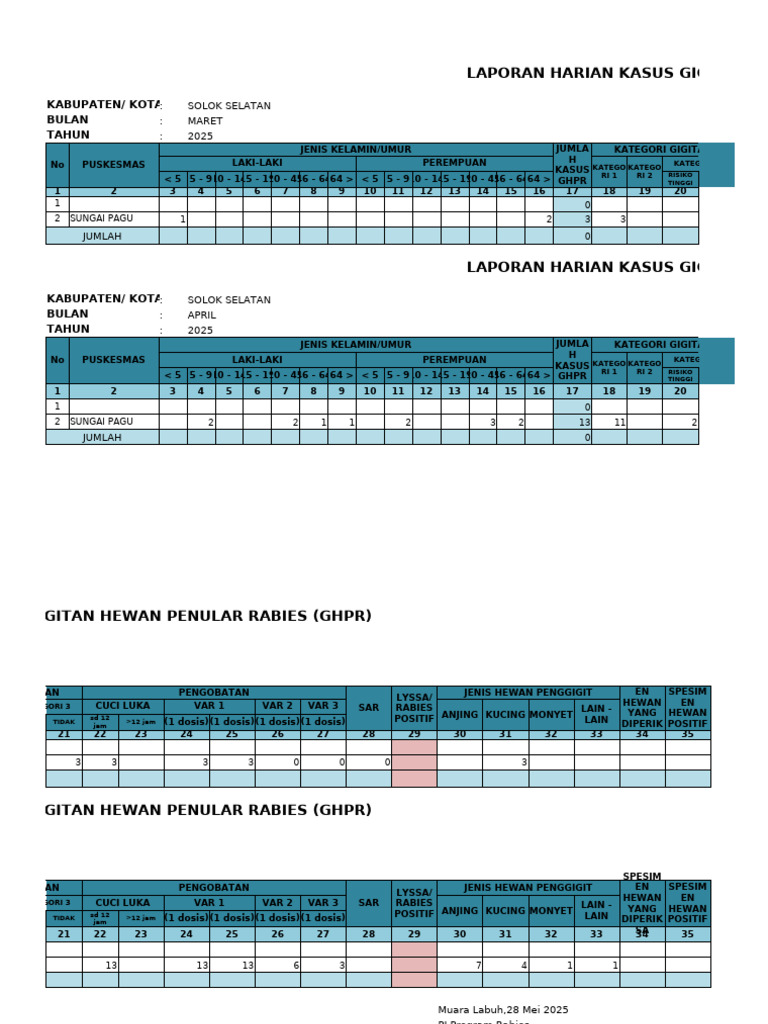 Format Laporan GHPR Dan Rabies 2025 Kabkot | PDF