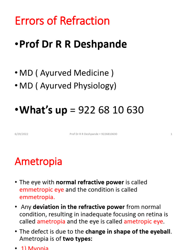 2 Errors of Refraction - 7 B | PDF | Myopia | Eye