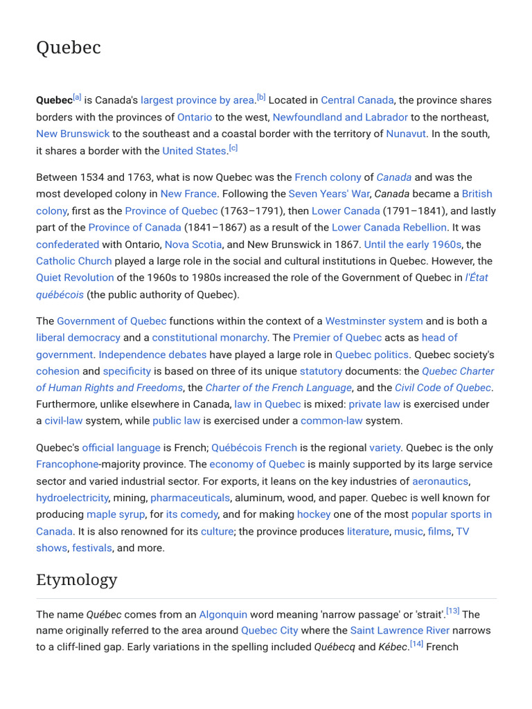 Quebec - Wikipedia | PDF | Quebec | New France