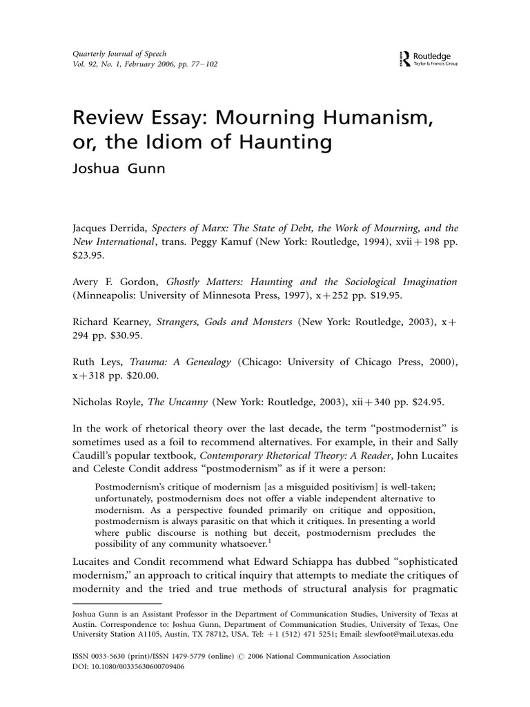Review Essay Mourning Humanism or The Id | PDF | Postmodernism | Deconstruction