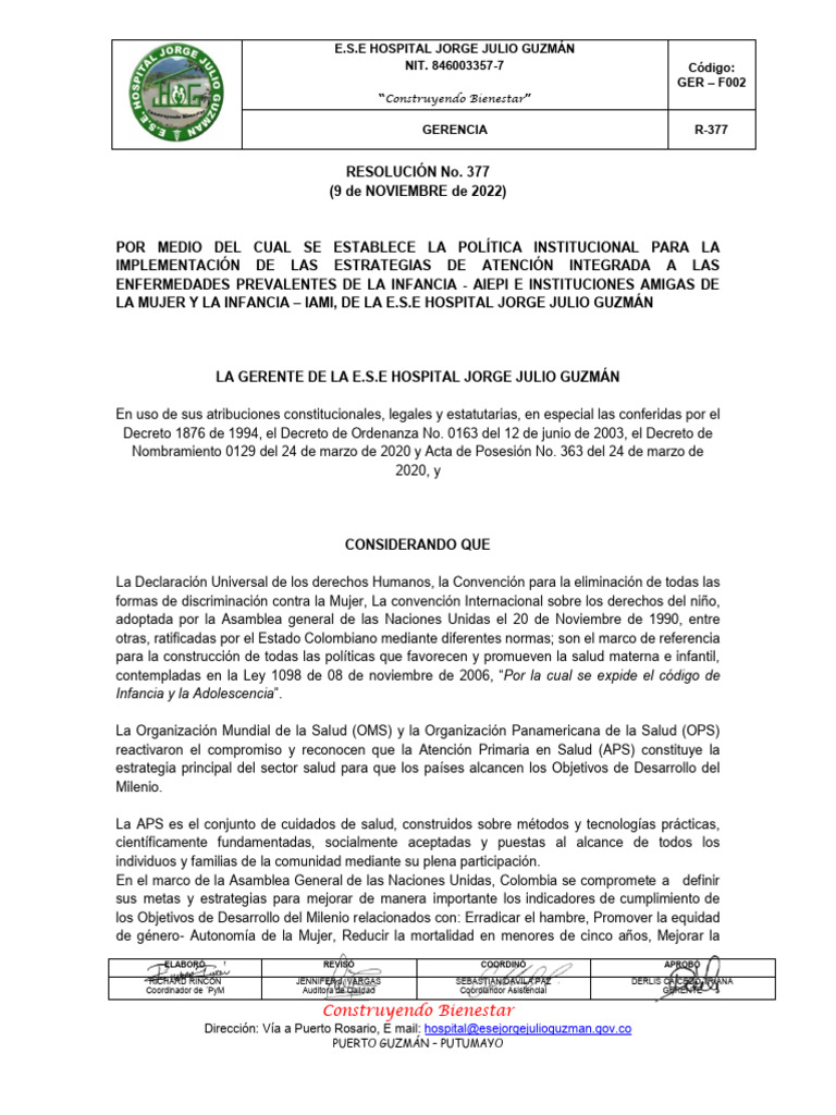 Res. 377 - Estrategia Aiepi-Iami - Ese HJJG | PDF | Hospital ...