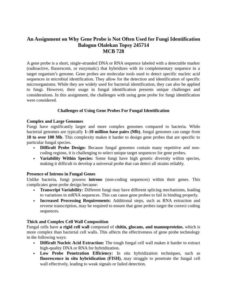 An Assignment On Why Gene Probe Is Not Often Used For Fungi ...
