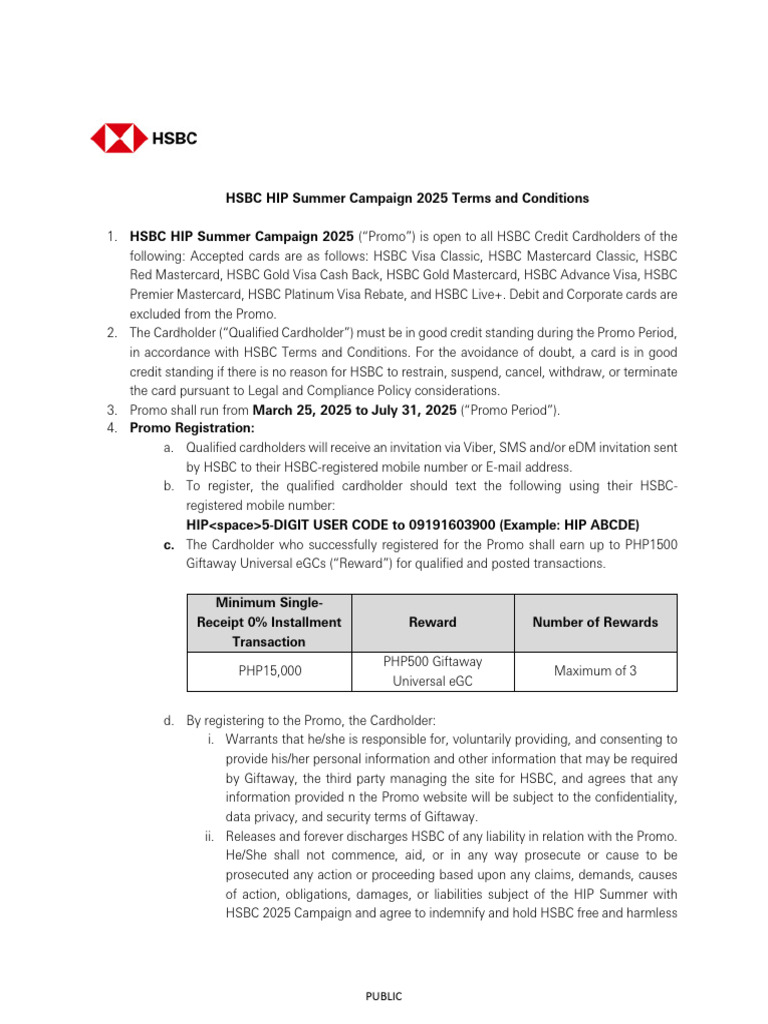 HSBC Promo Mechanics Superstart Usage Campaign Summer Hip TNC | PDF ...