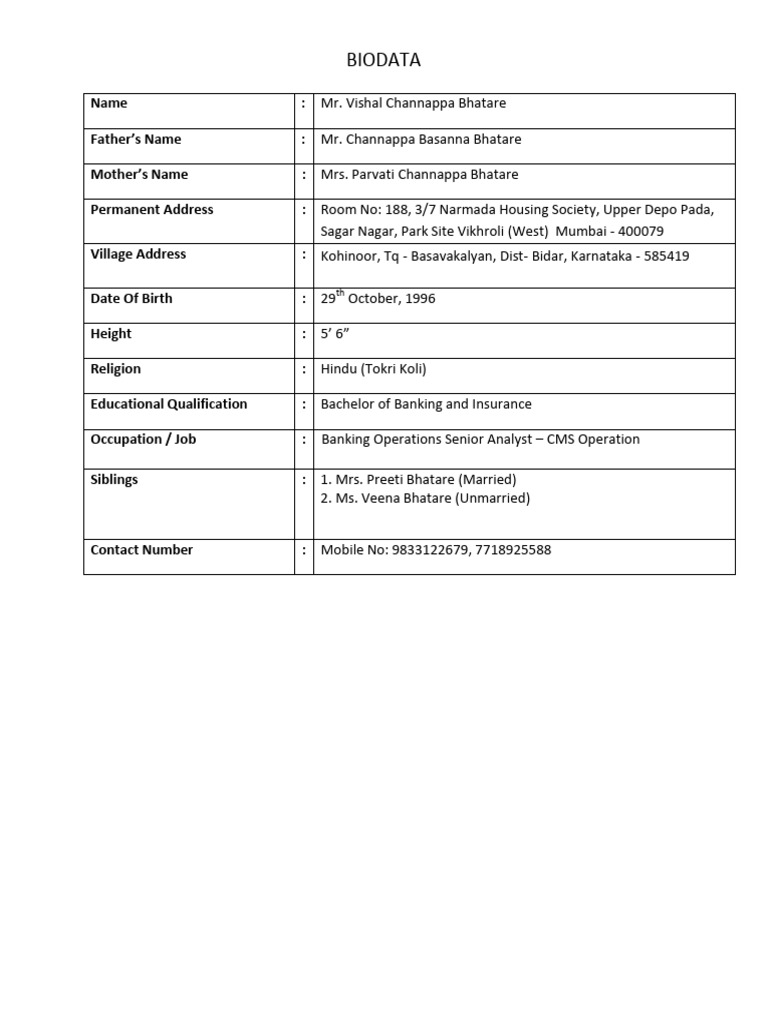 Biodata - Vishal | PDF