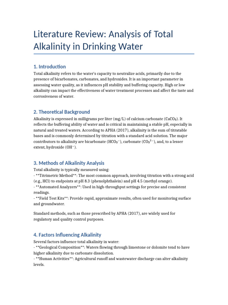 Total Alkalinity Literature Review | PDF | Alkalinity | Ph