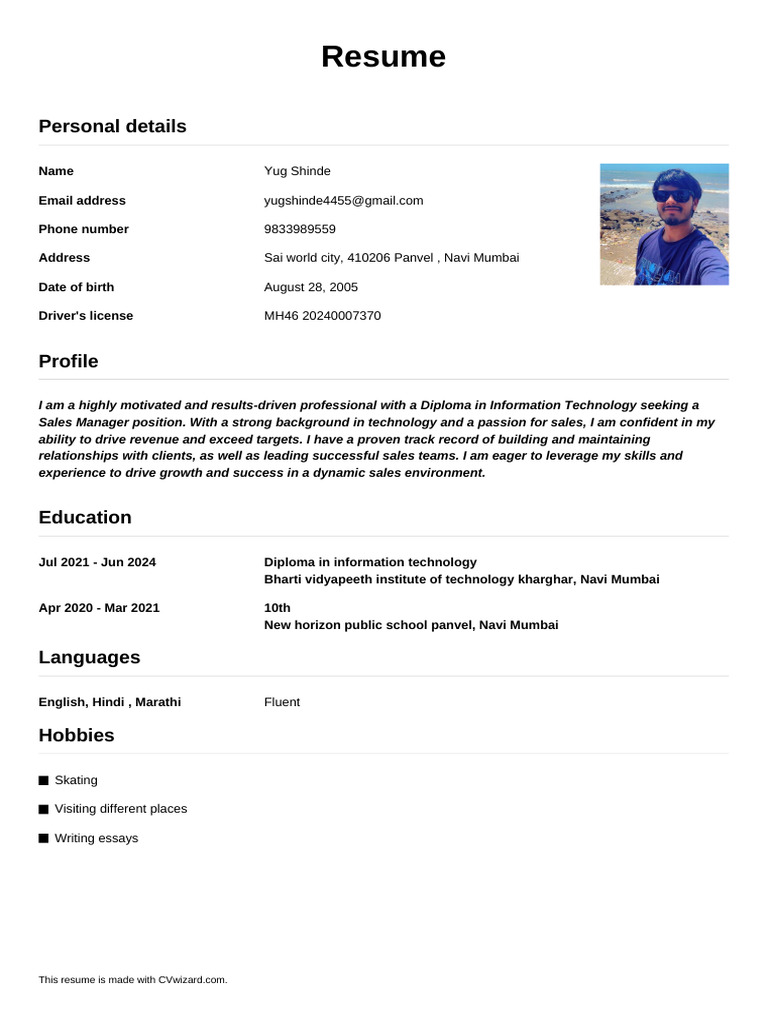 Resume Yug Shinde | PDF