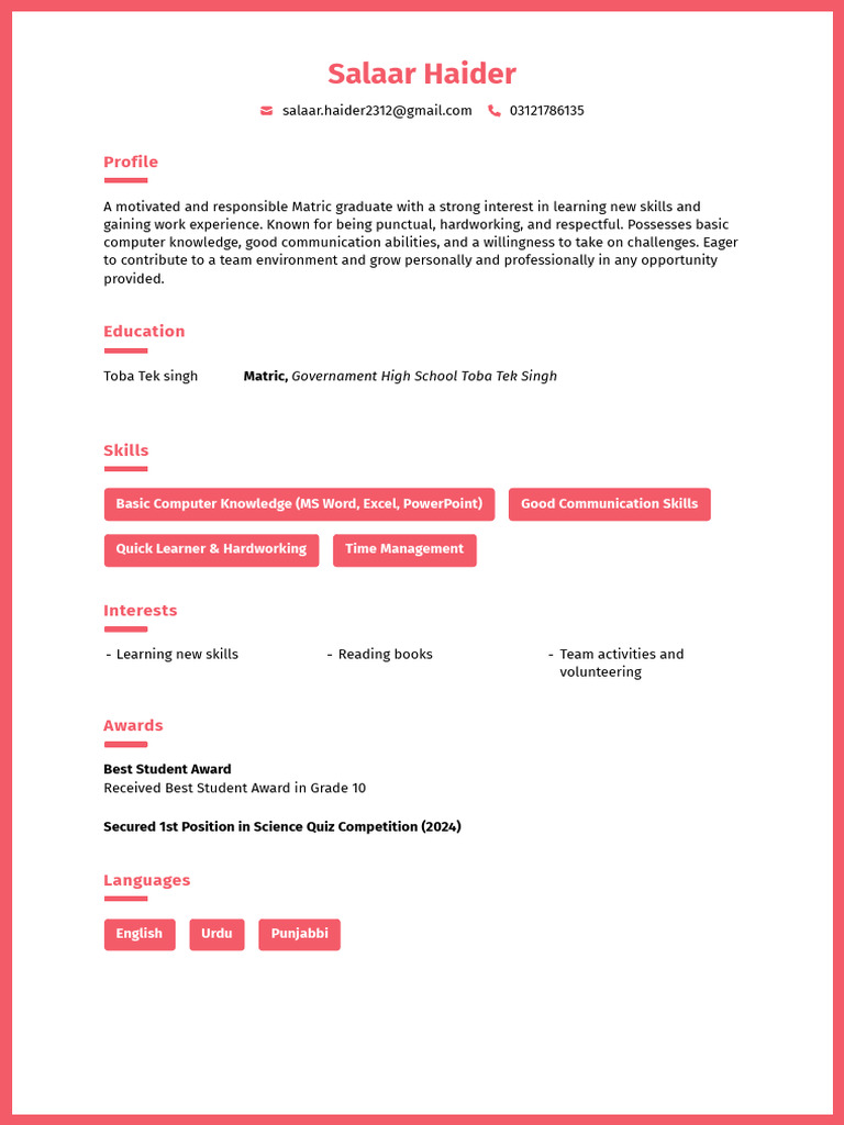 Salaar Haider FlowCV Resume 20250519 | PDF