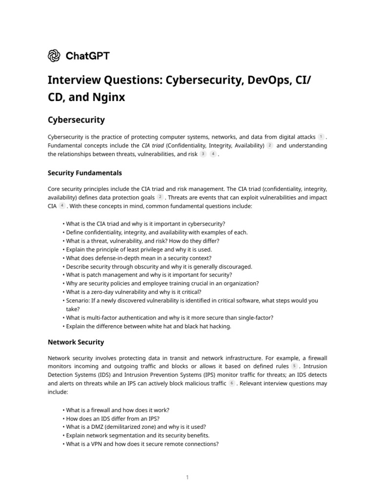 Interview Questions - Cybersecurity, DevOps, CI - CD, and Nginx | PDF ...