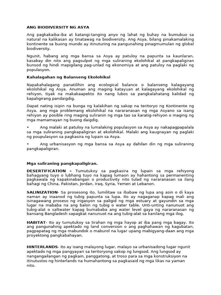 Ang Biodiversity NG Asya g7 | PDF