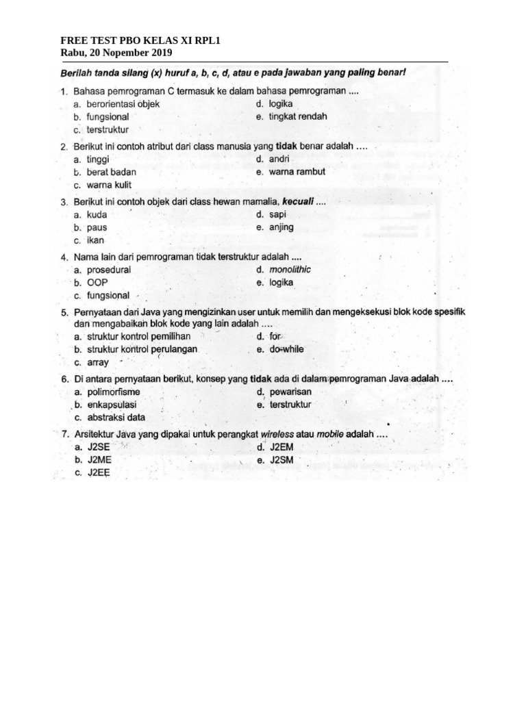 Soal PBO Kelas XI RPL 2-Dikonversi | PDF