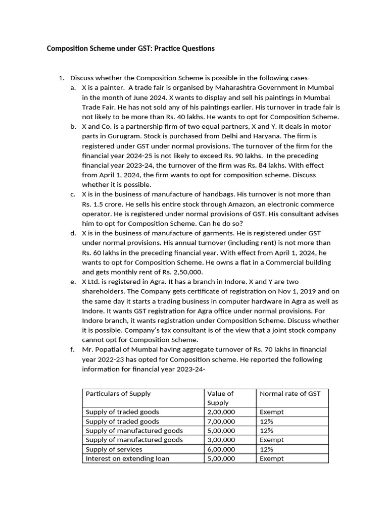 Composition Scheme Under GST - Practice Questions | PDF | Payments | Taxation
