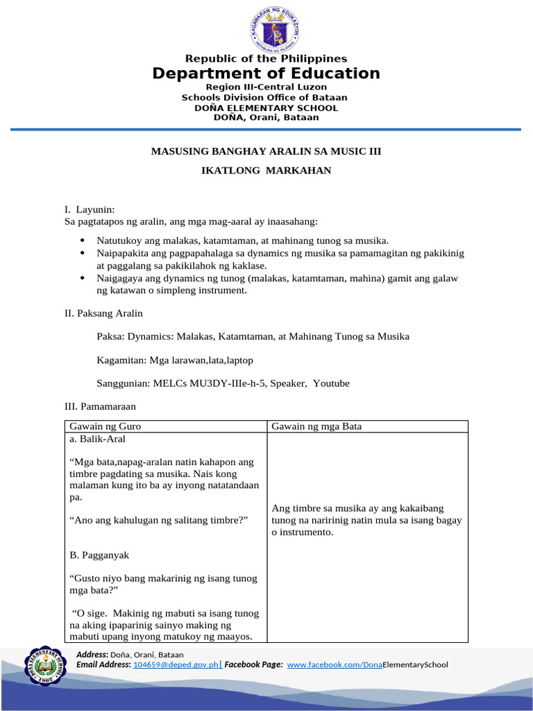 Masusing Banghay Aralin Sa Musikaiii Cot 3rd Grading | PDF