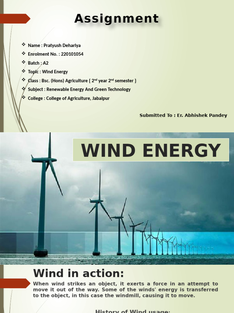 Wind Energy PPT by Pratyush | PDF | Wind Power | Wind Turbine
