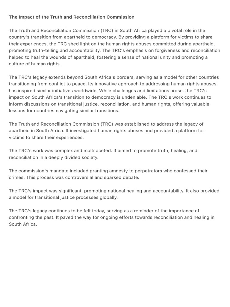 TRC's Role in South Africa's Healing | PDF