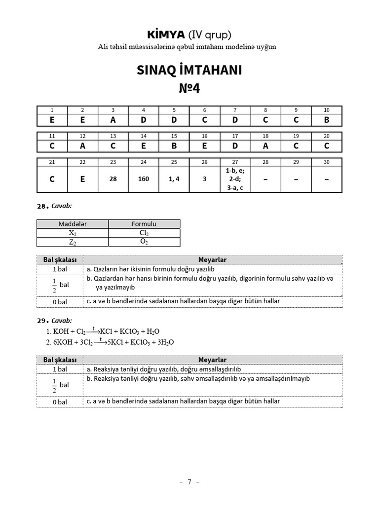 Kimya Qrup 4 AZ Sinaq 4 | PDF