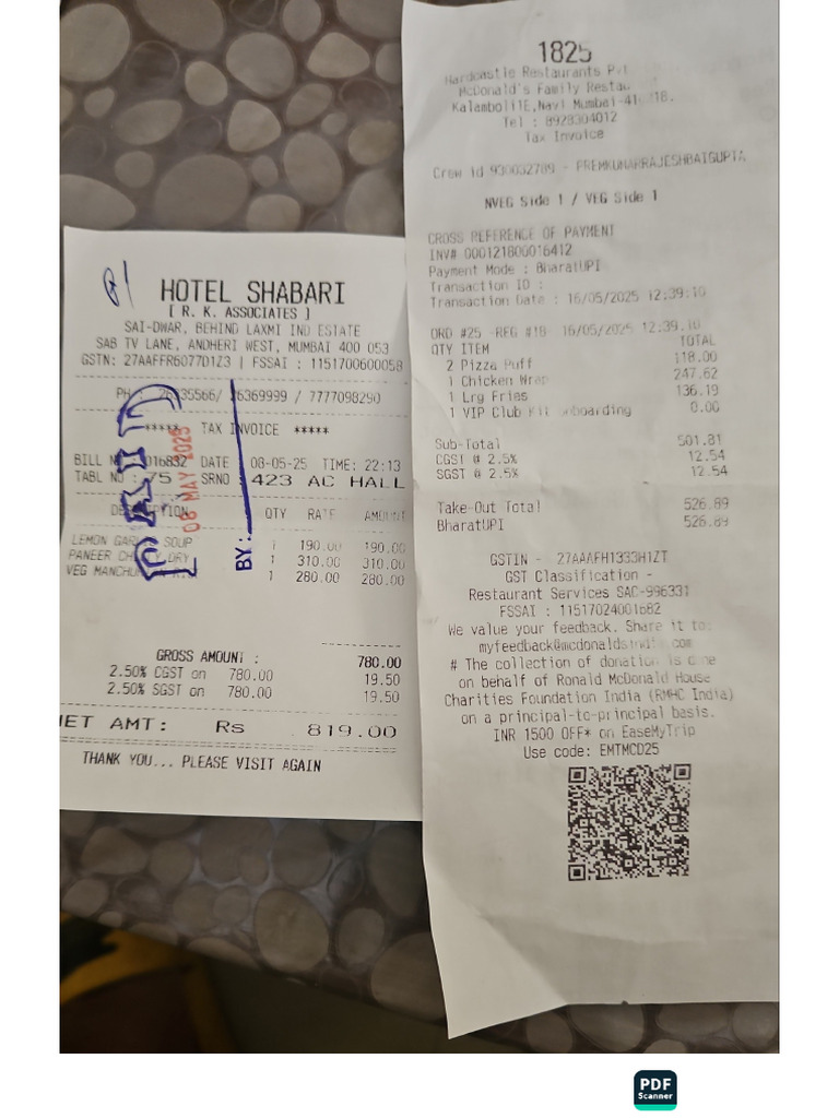 Food Bills For May Month | PDF