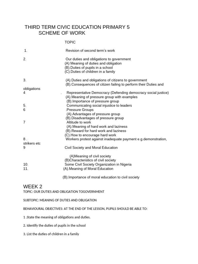 Pry5 Civic Edu 3rd Term XHVGQG | PDF | Teachers | Curriculum