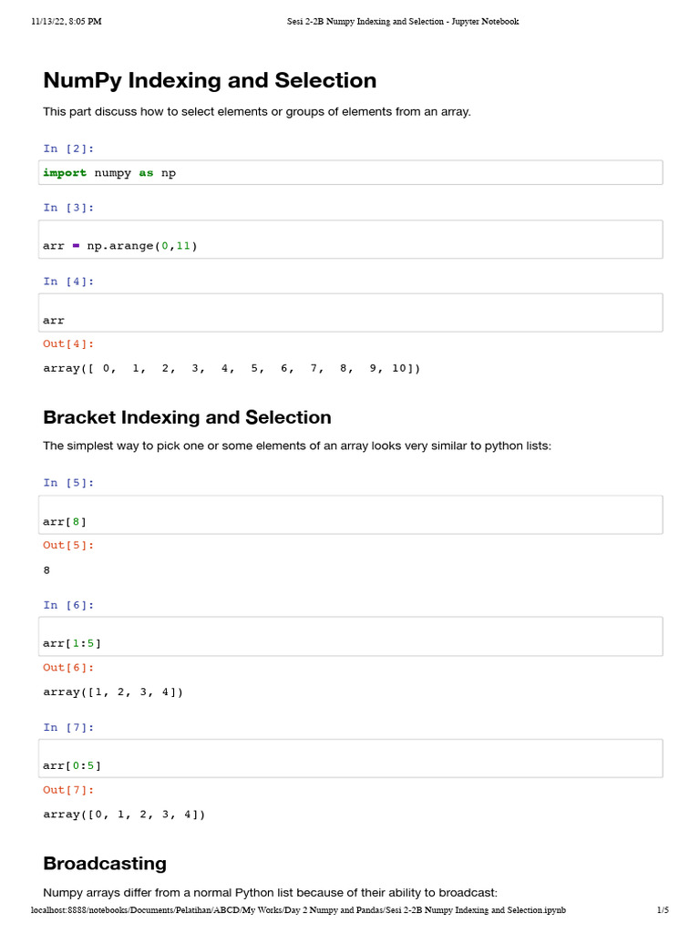 Sesi 2-2B Numpy Indexing and Selection - Jupyter Notebook | PDF | Computer Programming