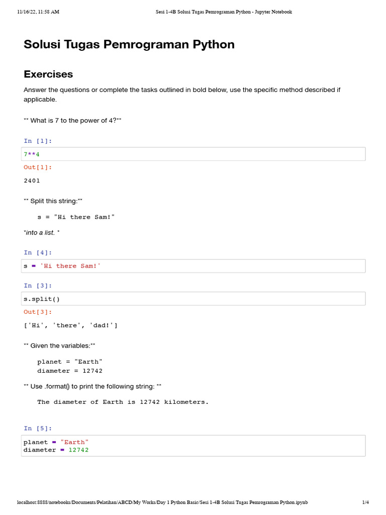 Sesi 1-4B Solusi Tugas Pemrograman Python - Jupyter Notebook | PDF | Computer Programming ...