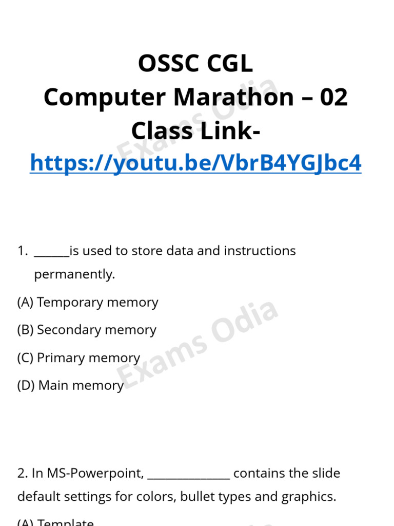 Ossc CGL 100 MCQ Computer | PDF | Microsoft Excel | Microsoft Word