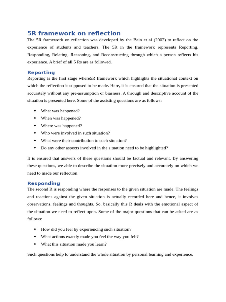 5R Framework for Reflective Practice | PDF | Experience | Knowledge