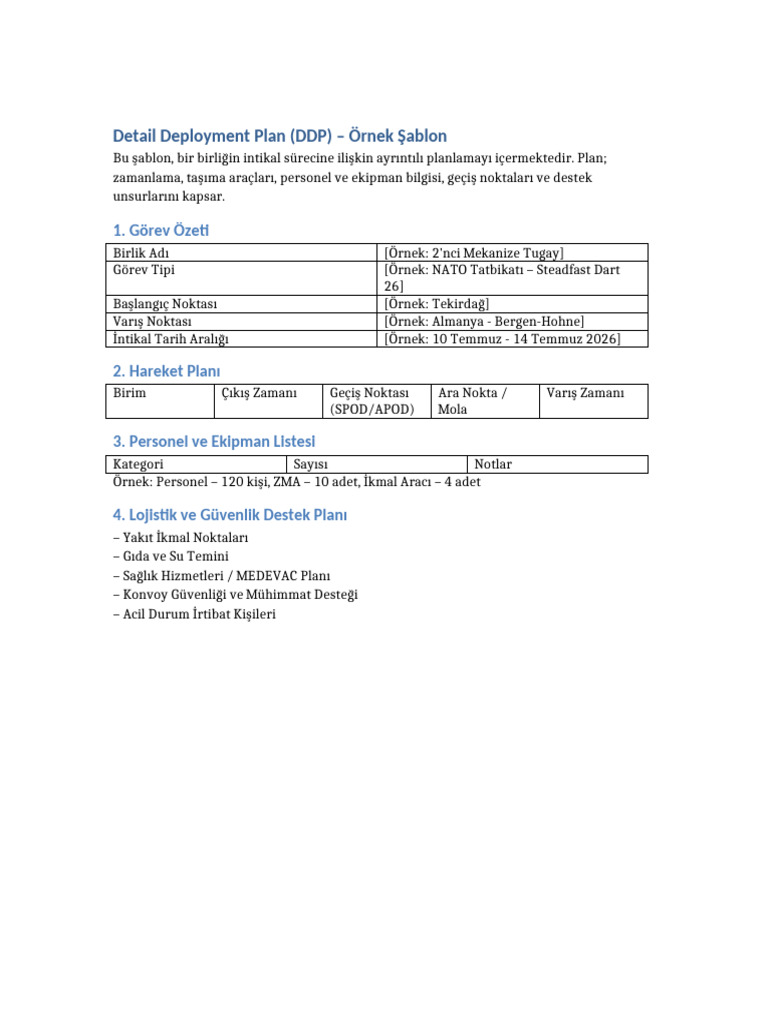 Detail Deployment Plan Sablonu Ercan | PDF