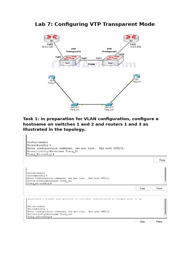 VTP Transparent Mode Configuration Guide | PDF