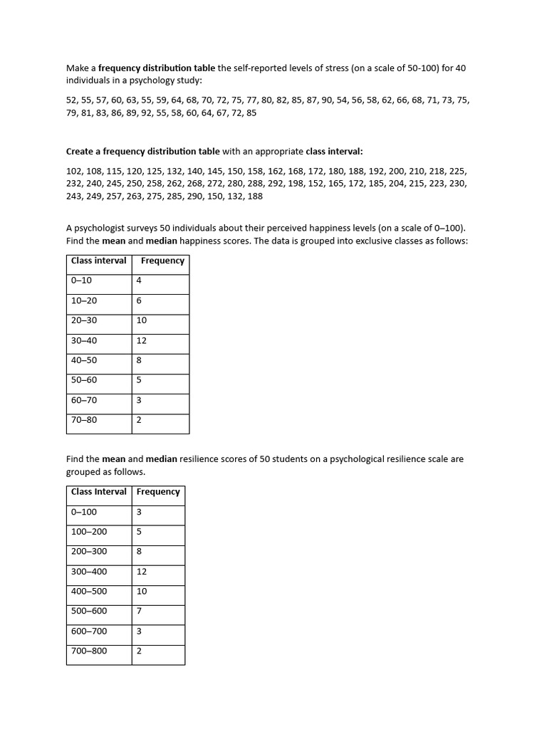 Frequency Distribution Mean Median Sums | PDF