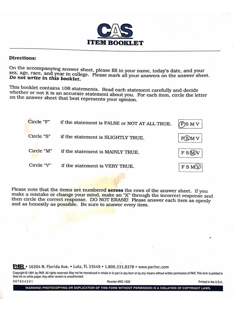 CAS Item Booklet | PDF