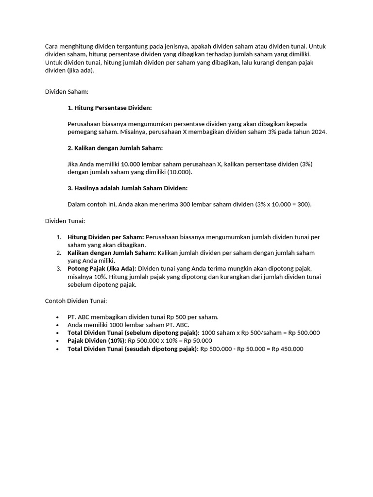 Rumus Dan Contoh Dividen | PDF