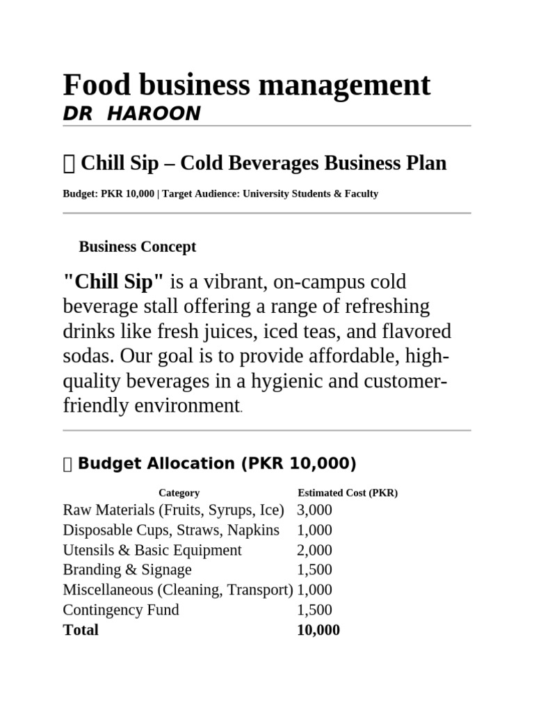 Food Business Management | PDF | Drink | Soft Drink