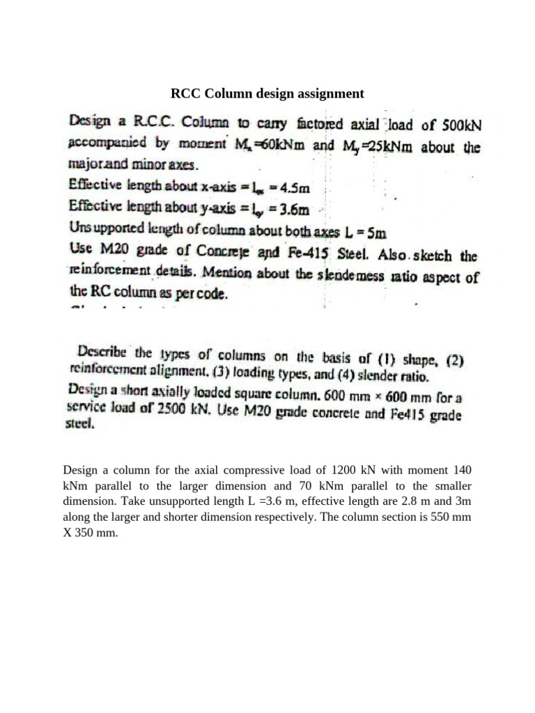 RCC Column Design for 1200 kN Load | PDF