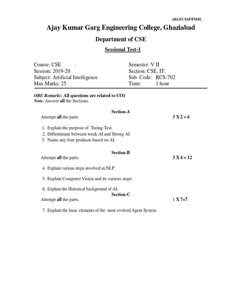 Artificial Intelligence Rcs-702 | PDF