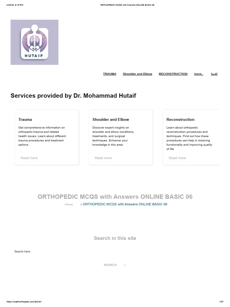 Orthopedic Mcqs With Answers Online Basic 06 | PDF | Skeletal Muscle