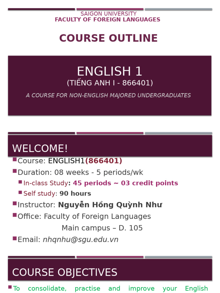 Course Outline - English 1 | PDF