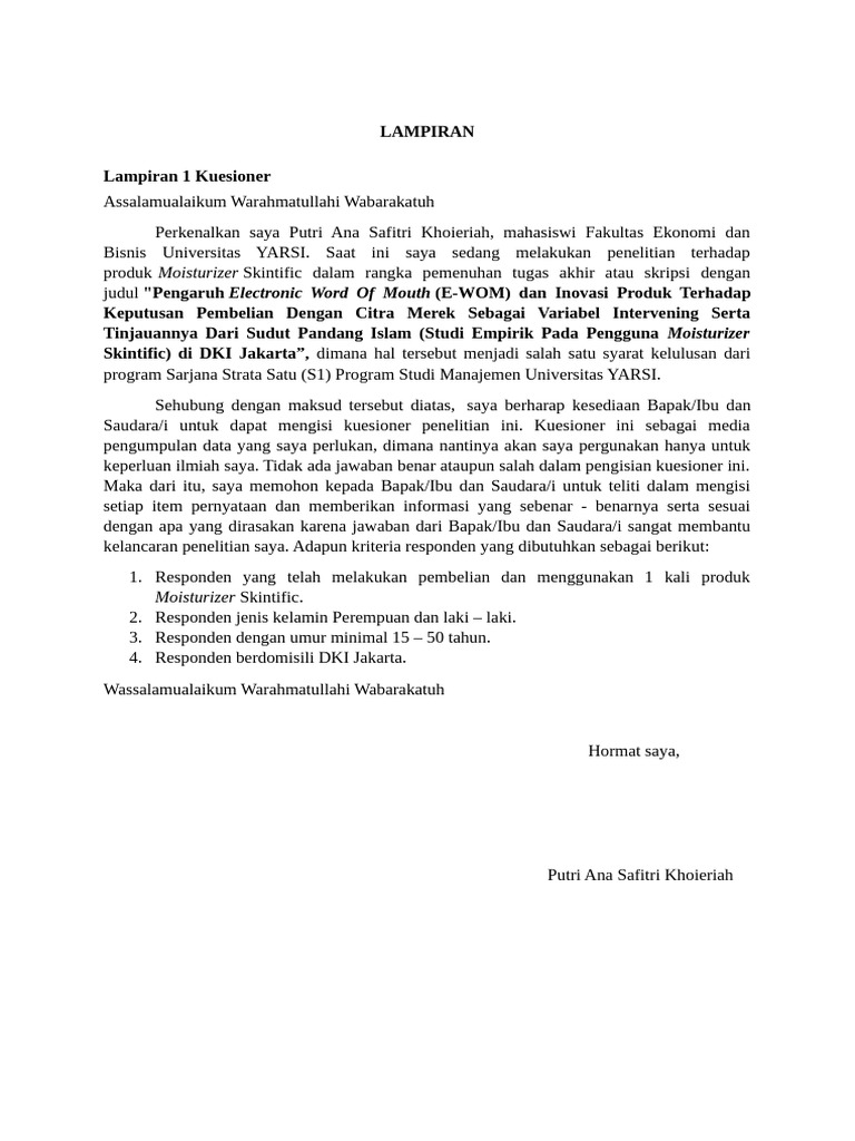 Lampiran Kuesioner Putri Ana | PDF