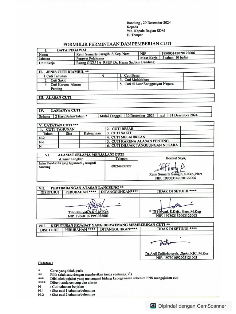 Surat Cuti Remi | PDF