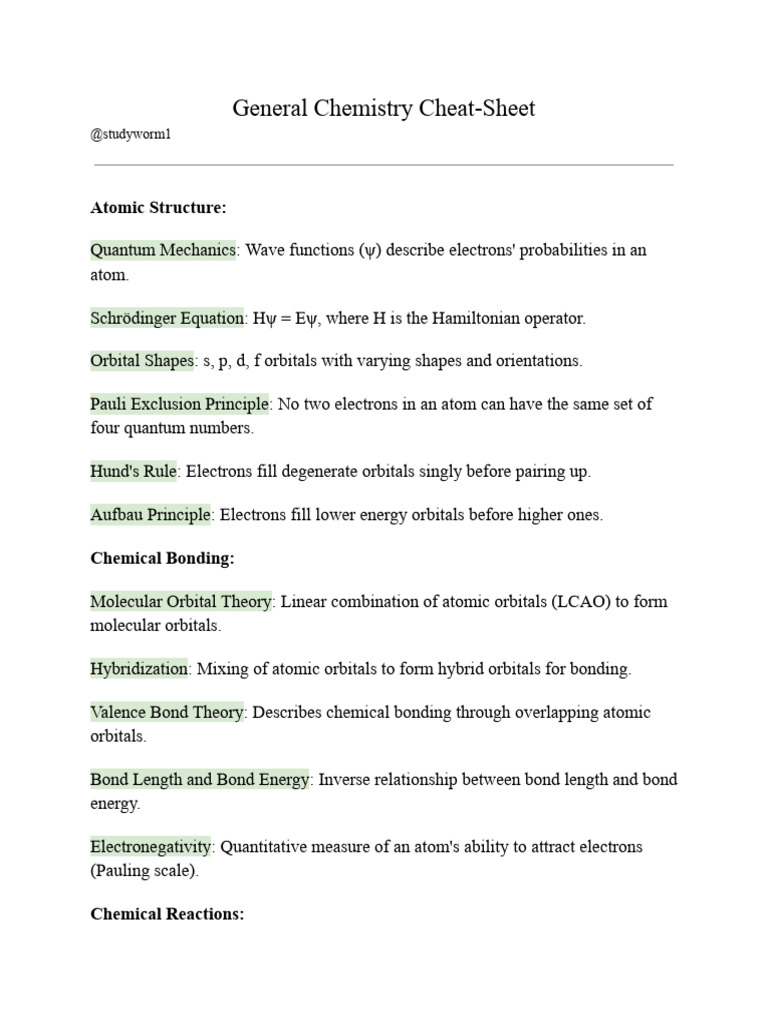 General Chemistry Cheat-Sheet | PDF | Chemical Bond | Electron