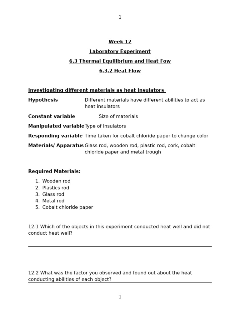 Heat Insulation Experiment Analysis | PDF