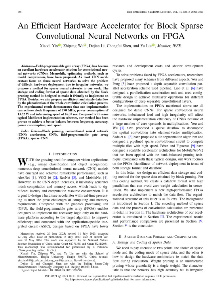 An Efficient Hardware Accelerator For Block Sparse Convolutional Neural ...