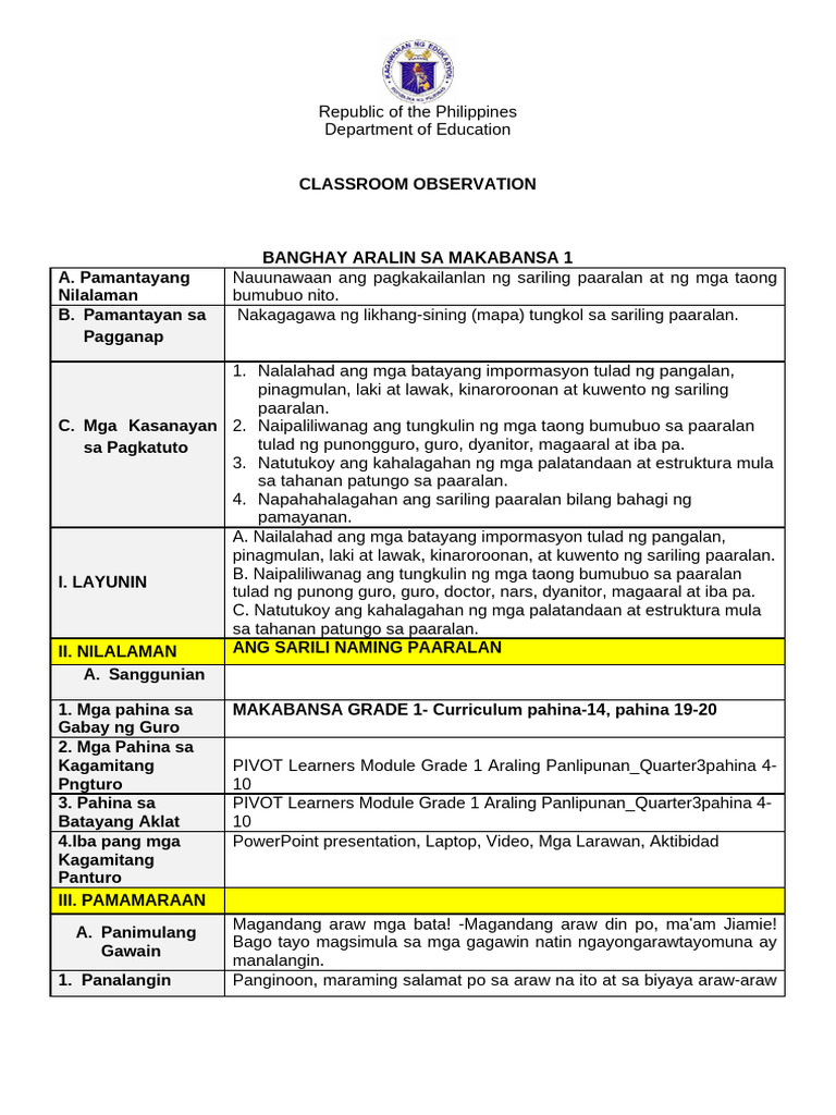 Cot Lesson Plan | PDF